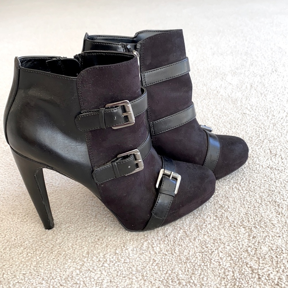 Sam & Libby Black Suede & Leather Strapped Boots - Gem